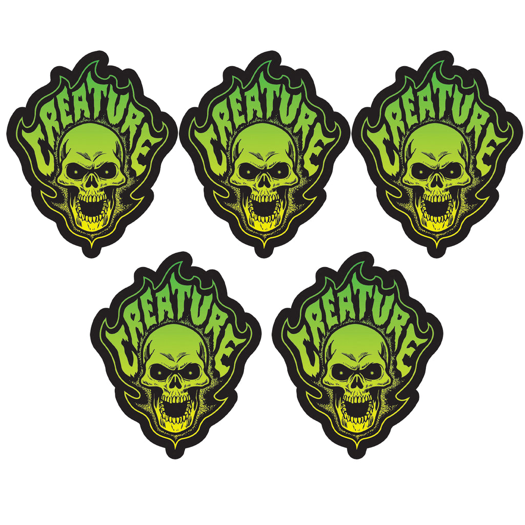 Creature Skateboard Vinyl Stickers Bonehead Flame Green 3.125" x 4" 5 ...