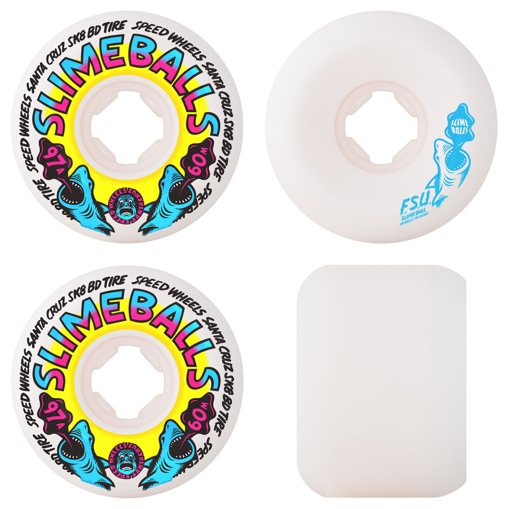 Slime Balls Skateboard Wheels 60mm Heritage Shark Spew Vomits 97A Whit ...