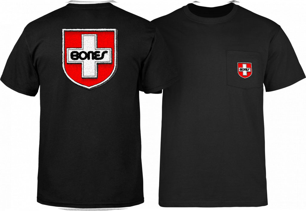 Bones Bearings Shirt Swiss Shield Pocket Black – TGM Skateboards