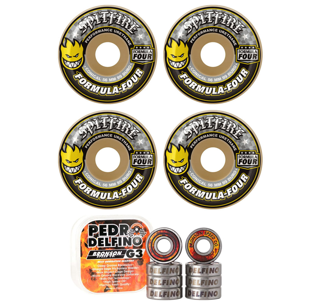 Spitfire Skateboard Wheels 52mm 99A F4 Conical with Bronson Pro G3 Bea ...