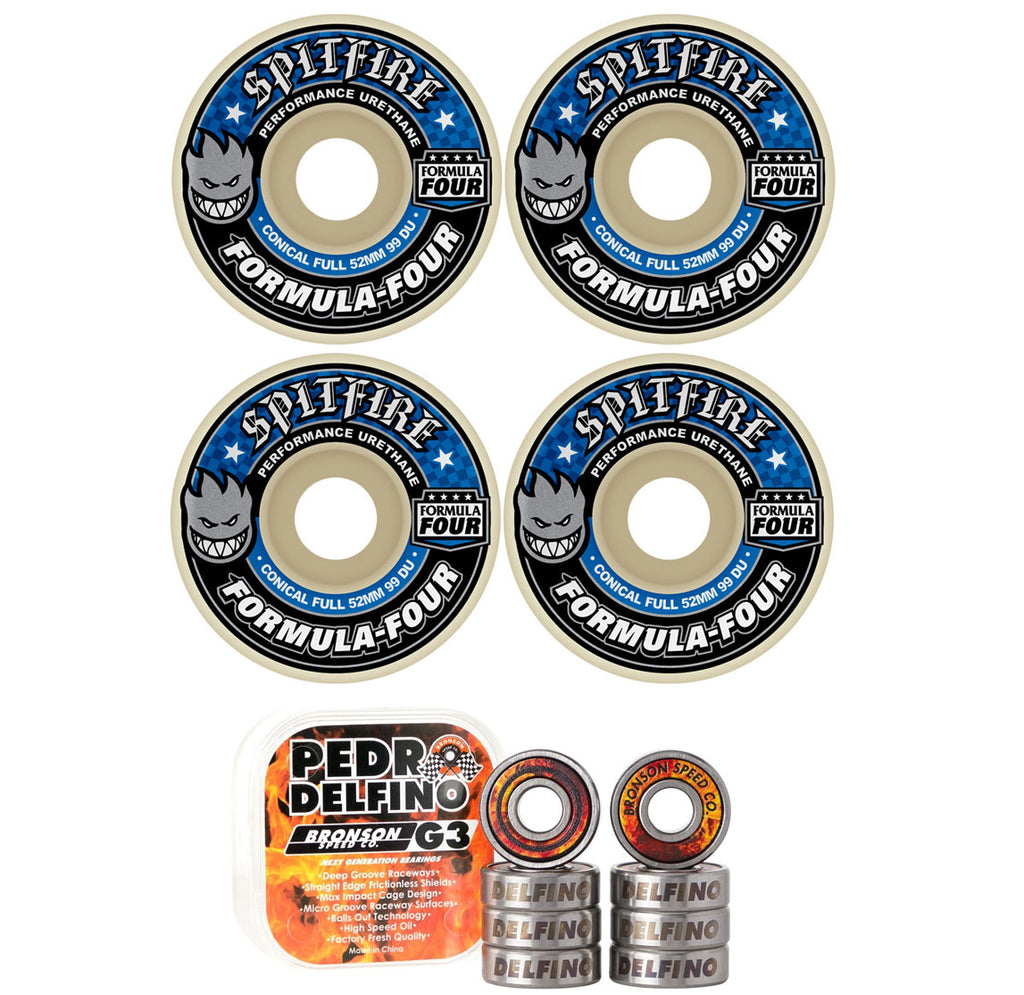 Spitfire Skateboard Wheels 52mm 99A F4 Conical Full with Bronson Pro G ...