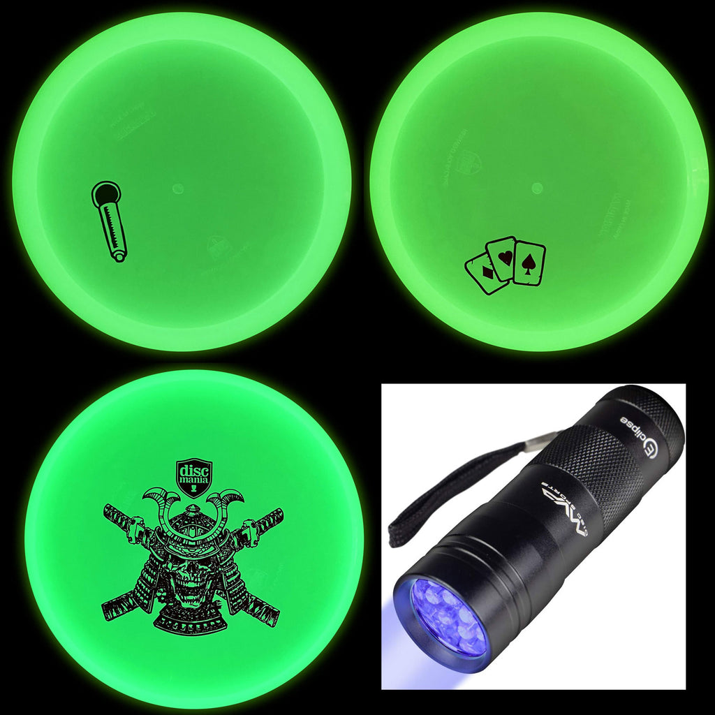 Discmania Glow in The Dark Disc Golf Set 3 Pack of Discs V1 with MVP F ...
