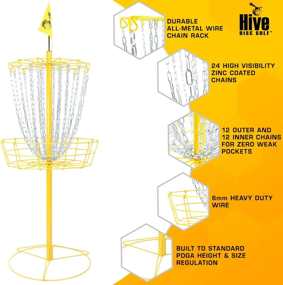 Hive Disc Golf Portable Practice Basket Double Chains Yellow – TGM ...