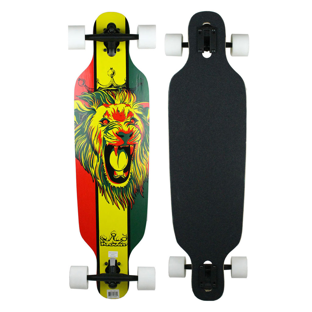 Krown Longboard Complete Elite Drop Through Rasta Lion - White Wheels ...