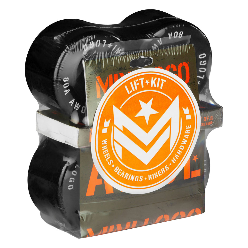 Mini Logo Skateboard Wheels 59mm AWOL 80A Black Lift Kit (Risers, Bear ...