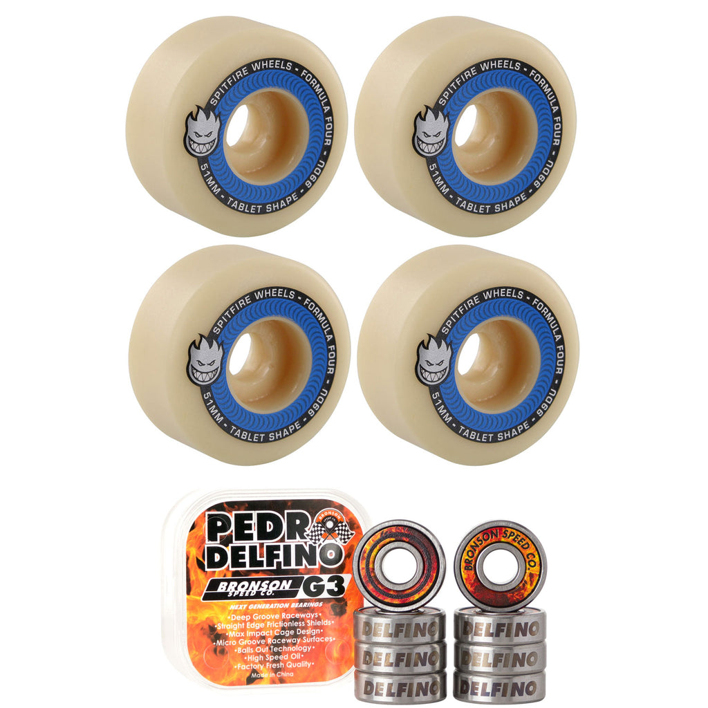 Spitfire Skateboard Wheels 53mm Tablets F4 99A with Bronson Pro G3 Bea ...