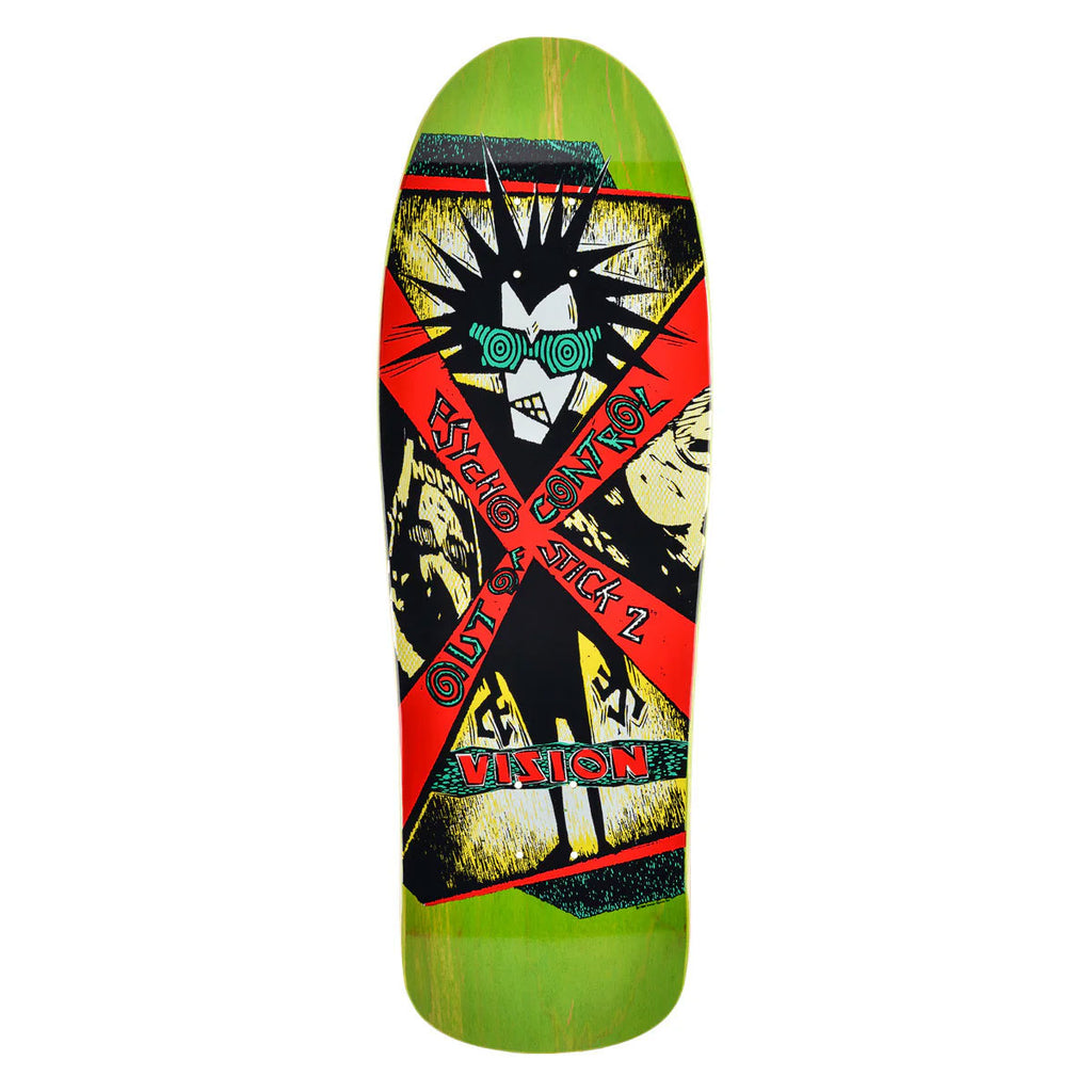 Vision Skateboard Deck Psycho Stick 2 Lime Stain 10" x 31.75" Old Scho ...