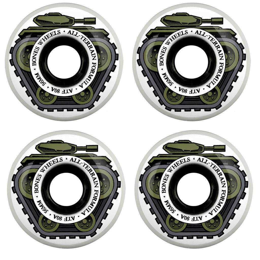 Bones Skateboard Wheels 56mm Tank ATF 80A White All-Terrain Formula ...