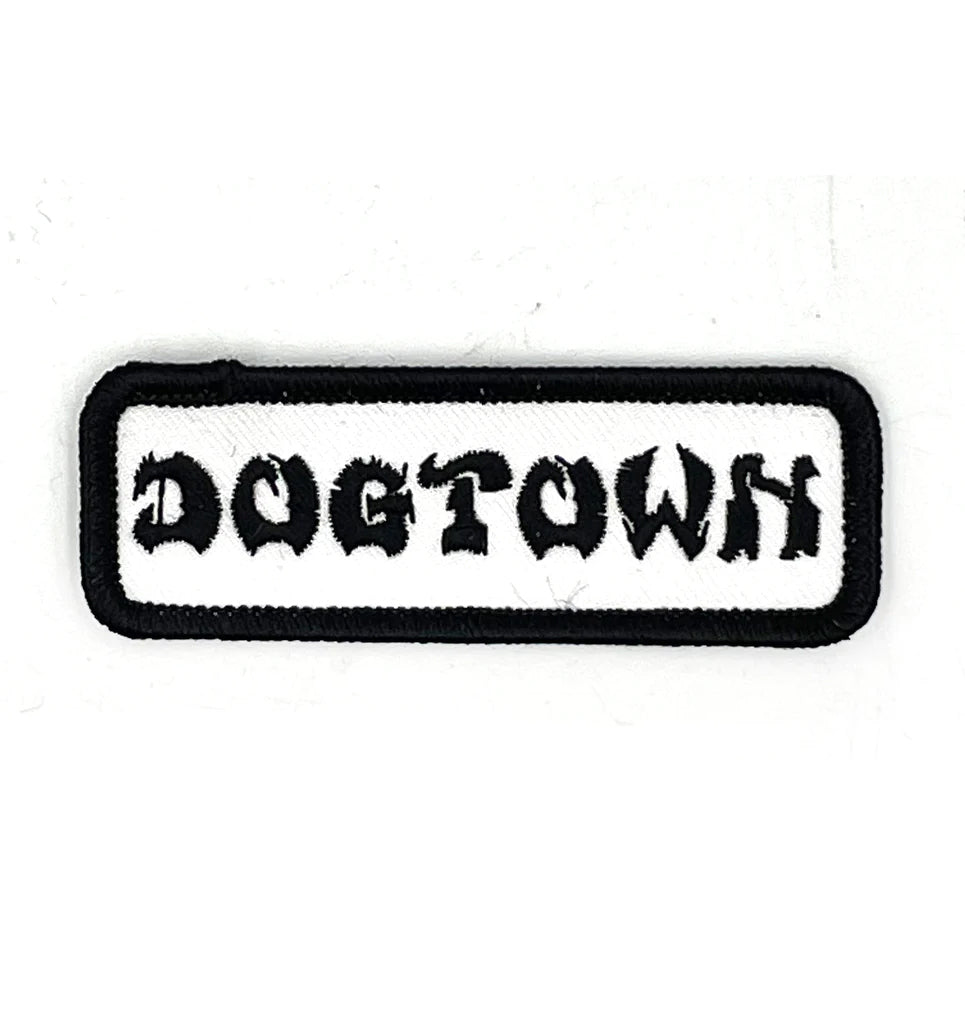 Dogtown Skateboard Patch Work Logo White/Black 1" x 3" – TGM Skateboards