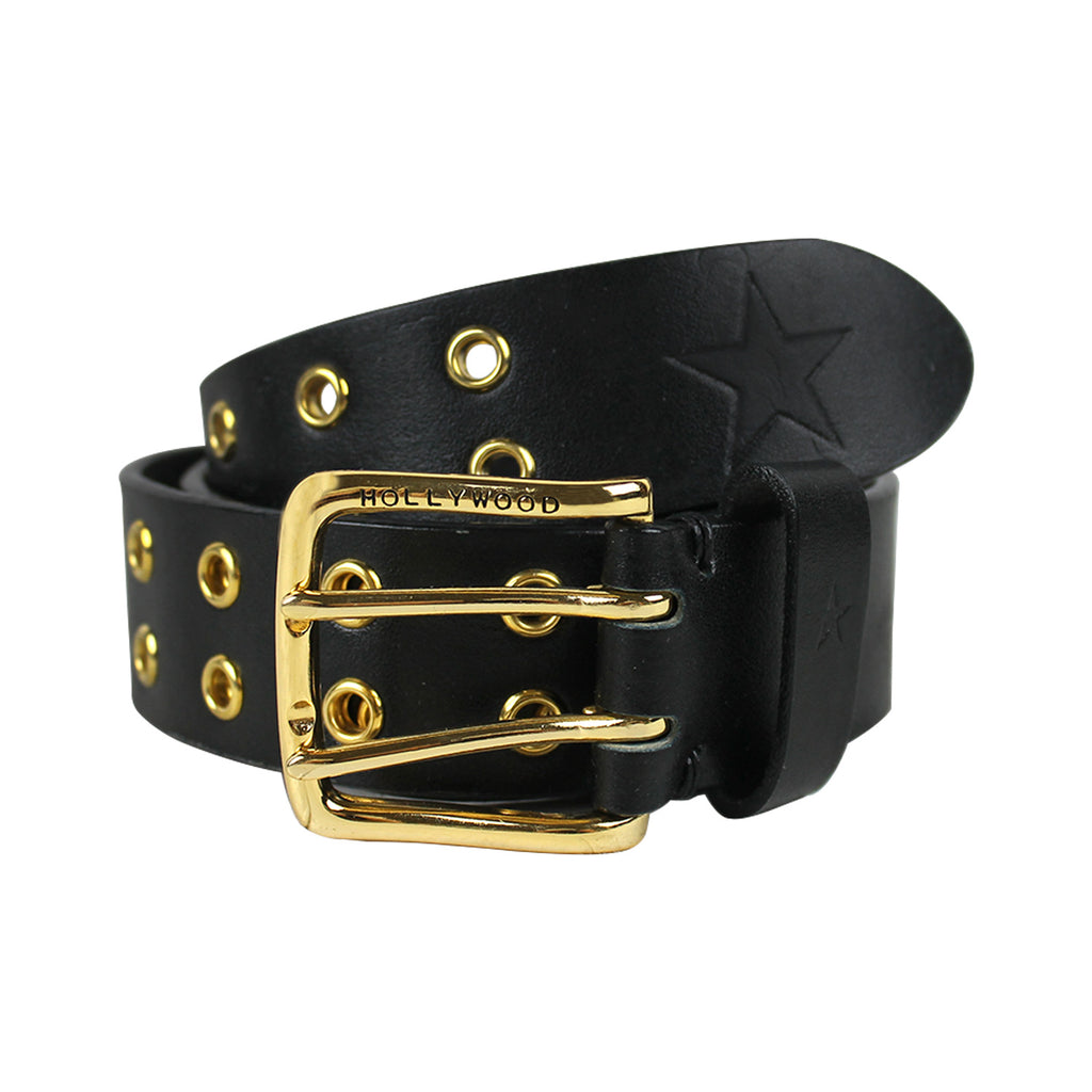 Hollywood Skateboards Belt Leather with Holes Black/Gold Size 32" Wais ...