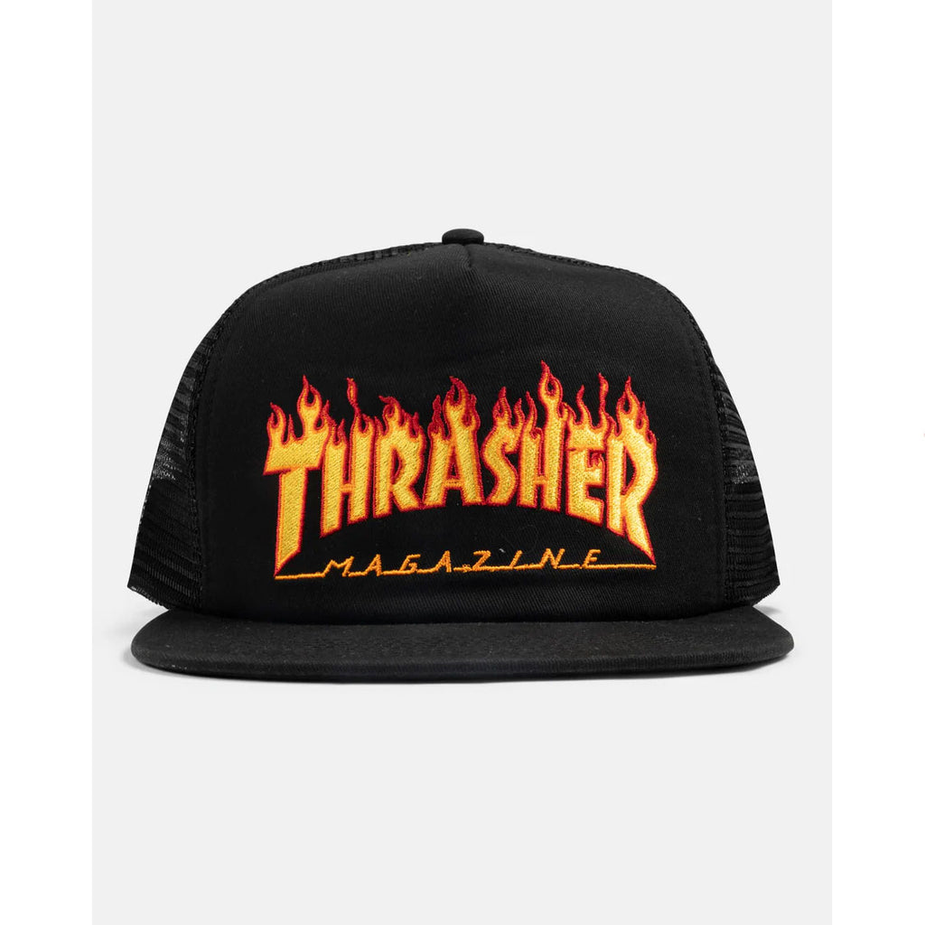 Thrasher Magazine Hat Flame Embroidered Mesh Black – TGM Skateboards